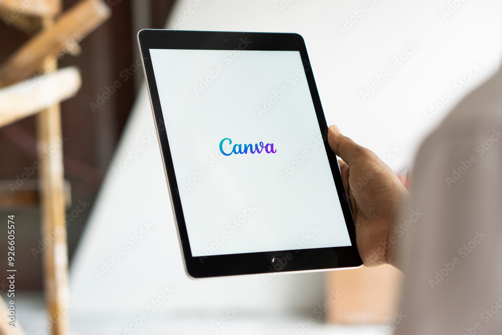Dhaka, Bangladesh- 17 Aug 2024: Canva logo is displayed on iPad. Canva is a versatile platform ...