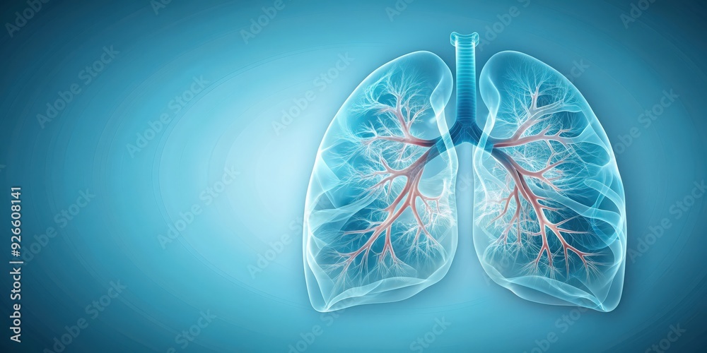 RSV disease concept with lung CT scan aside on light blue background ...
