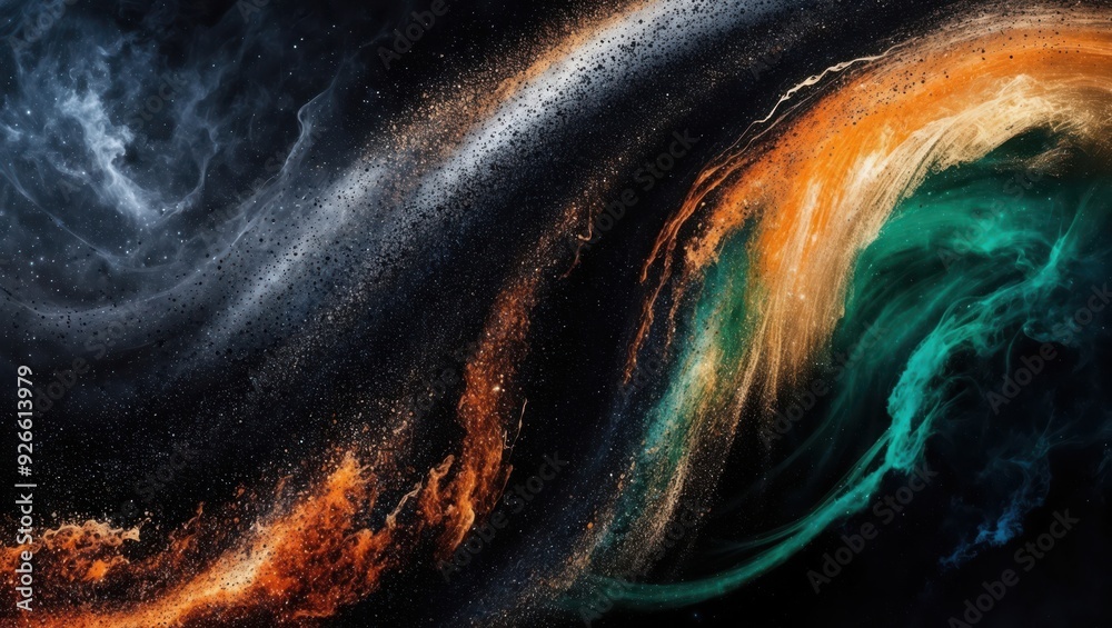 Orange and green cosmic swirls with a glowing effect, representing ...