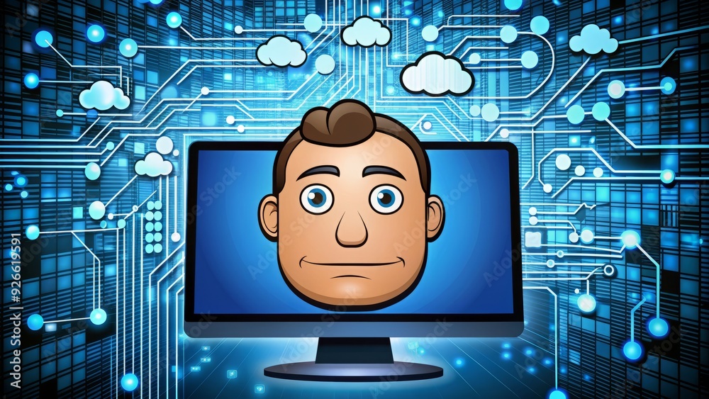 A humorous cartoon illustration of a thinking face emanating from a ...