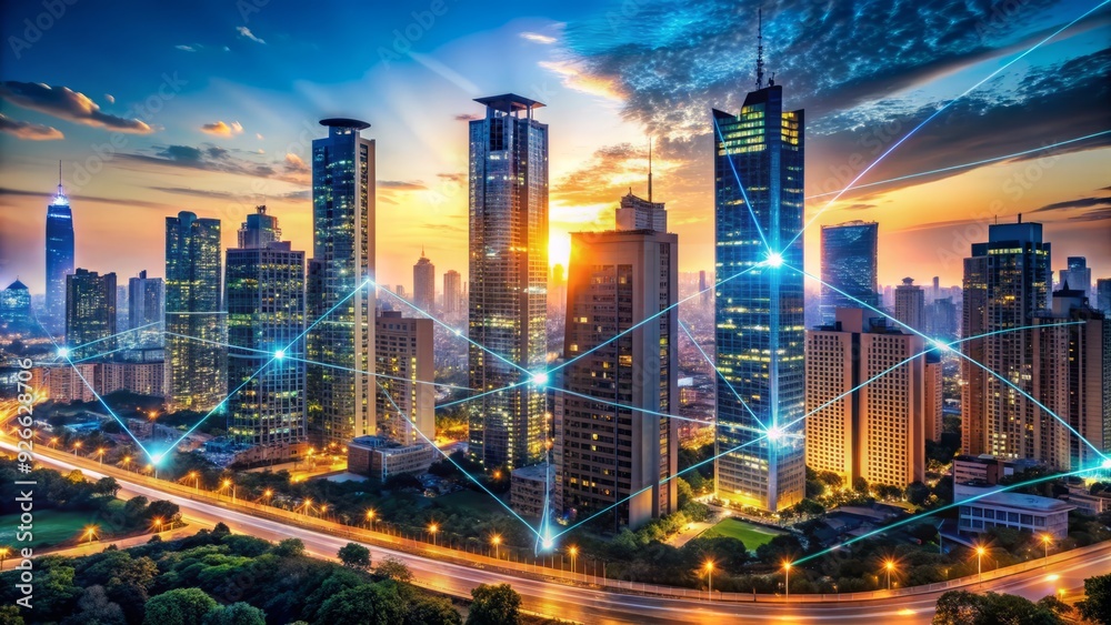 Futuristic New Delhi skyline features sleek skyscrapers connected by a ...