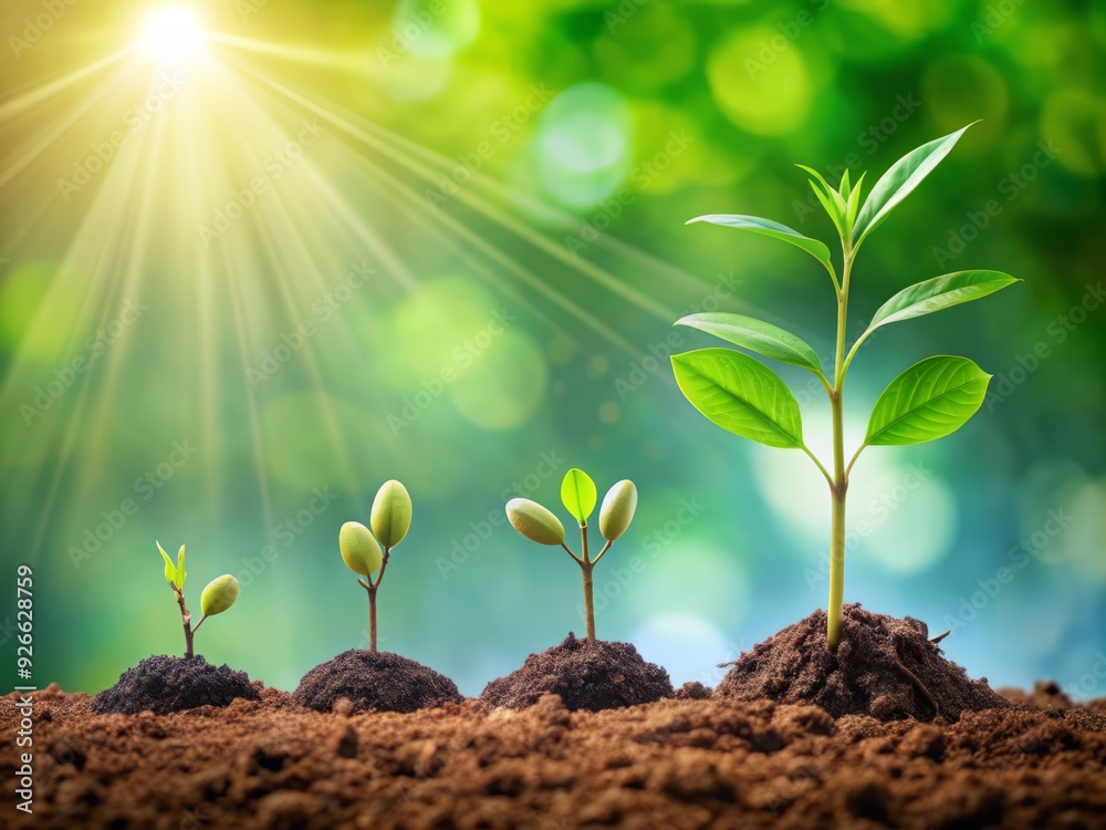 Stages of growth unfold as a seed germinates, sprouts, and matures into ...