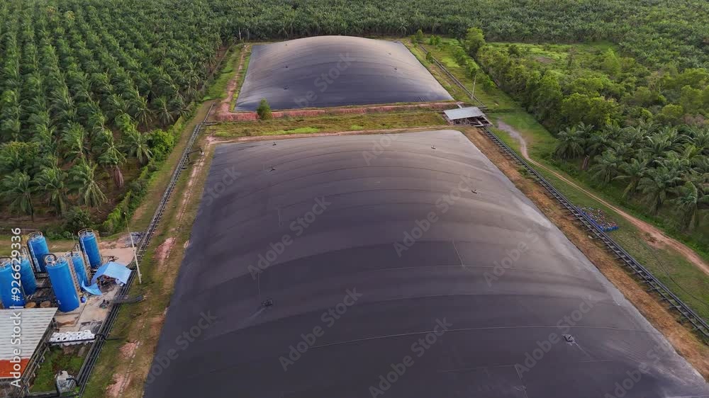 Aerial view wastewater treatment pond. Top view Bio-gas waste water ...