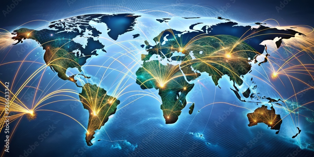 Globally interconnected map displays complex network of international ...