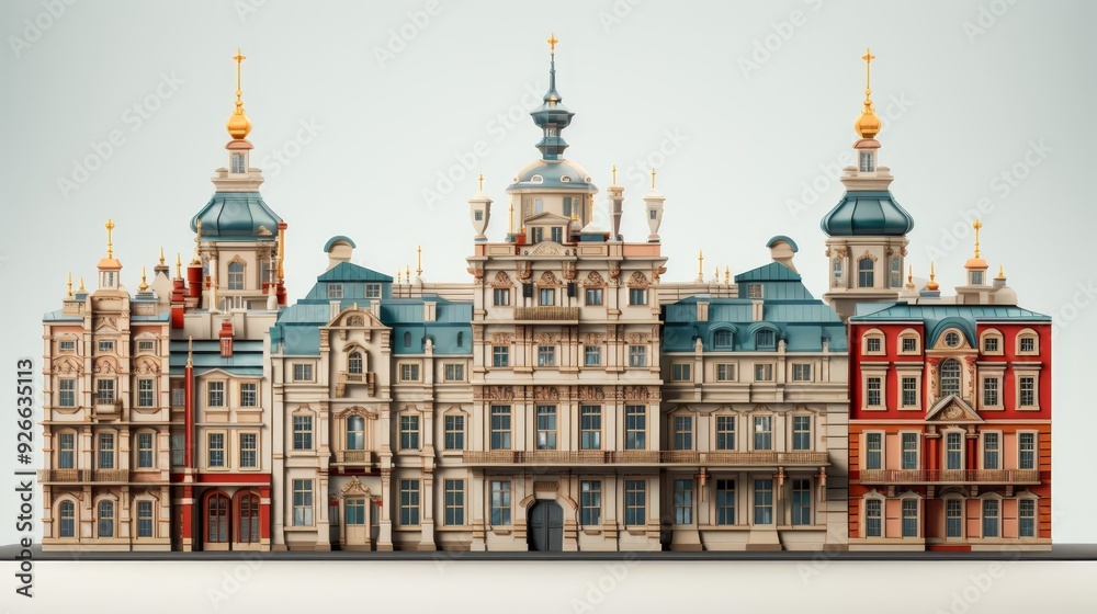 Unaltered architecture flat design side view historic building 3D ...