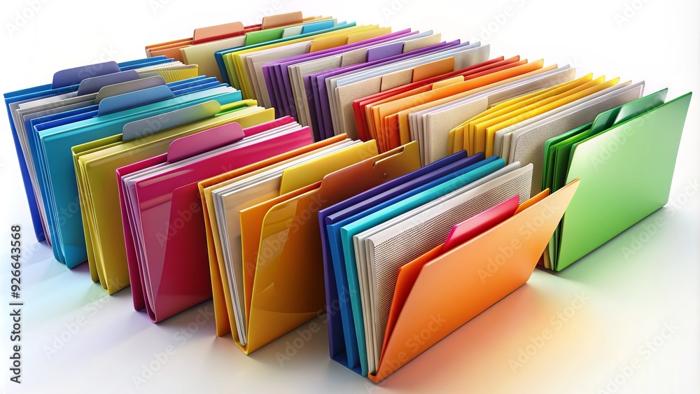 Assorted colorful folders with identical designs but different font ...