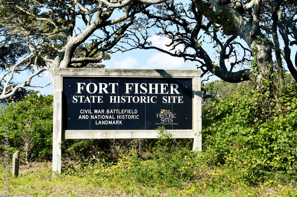 Fort Fisher State Historic Site Sign, Kure Beach, North Carolina, USA ...