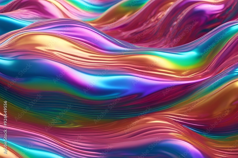 Abstract fluid iridescent holographic metalic shiny curved wave in ...
