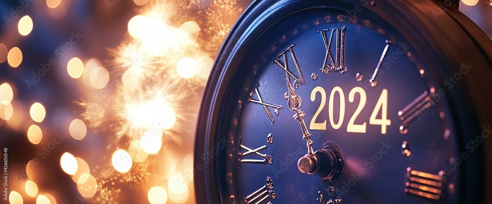 Clock Face with Roman Numerals Showing 2024 Against a Background of ...