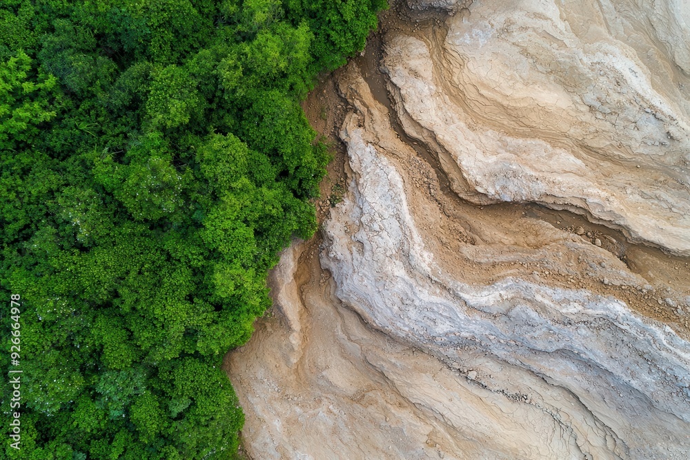 Aerial view of secondary tectonic activity, shifting earth layers ...