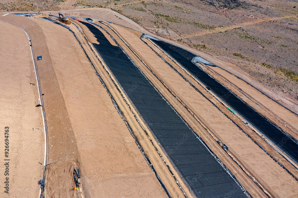 Installation process of geosynthetics in industry and mining Stock ...