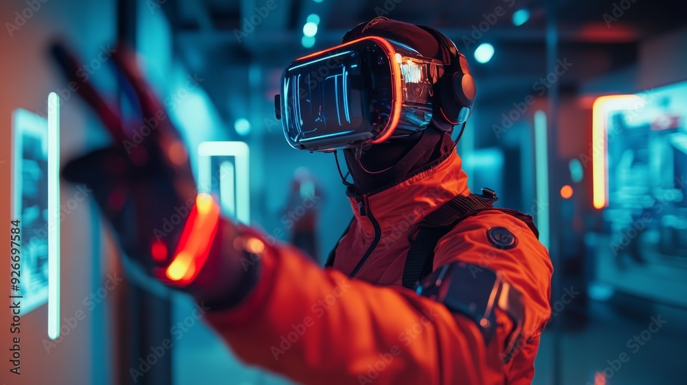 Futuristic VR Gaming with Full-Body Haptic Suits: A gamer immersed in a ...
