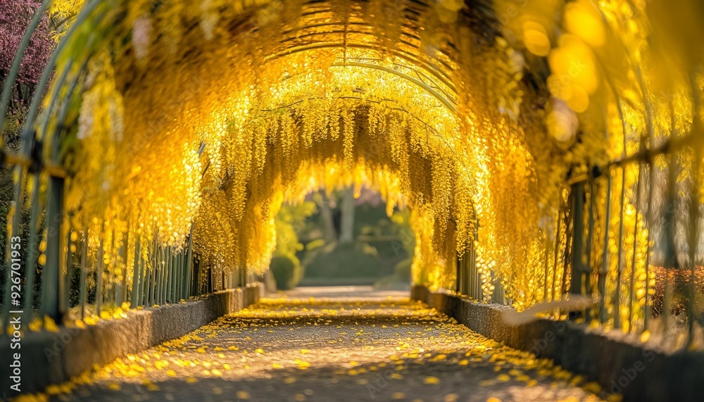 AI generator image of yellow Wisteria flowers The trees are in full ...