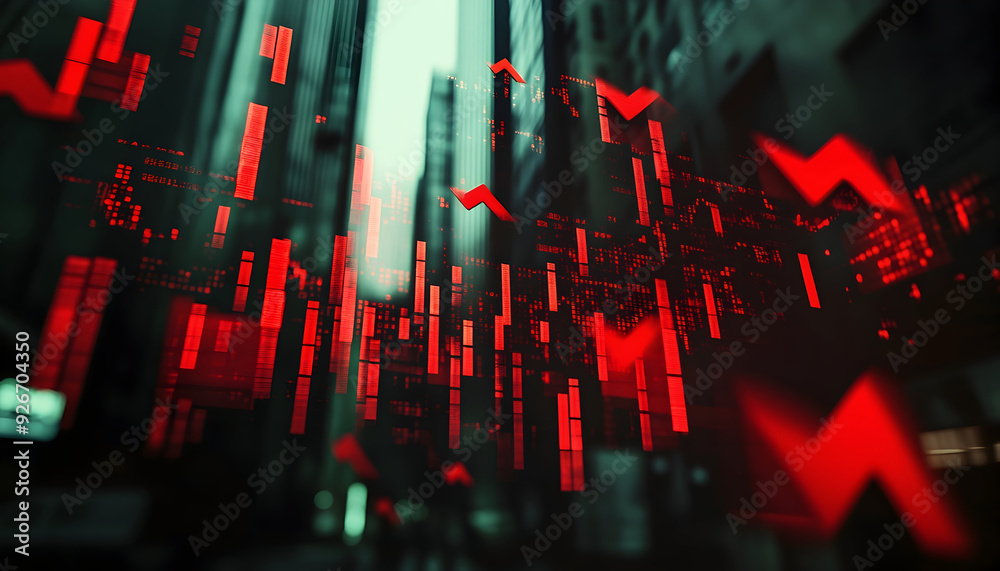 Red arrows signaling a declining stock market, ultra-realistic, high ...