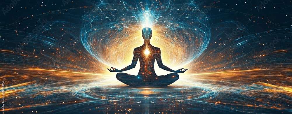 A high-resolution graphic showing a pulsating aura around a meditation ...