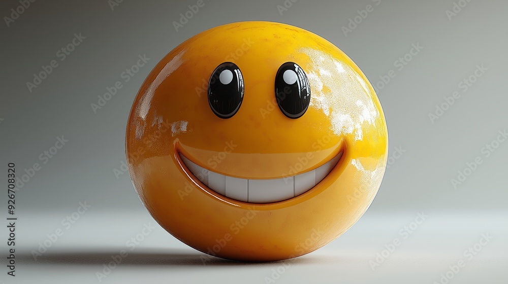 Smile Day. Shiny Yellow 3D Smiley Face Emoji with a Wide Grin and ...