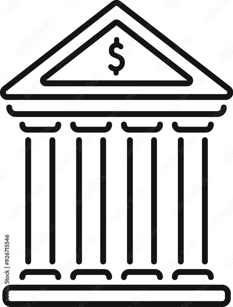 Simple line drawing of a bank building with columns and a dollar sign ...