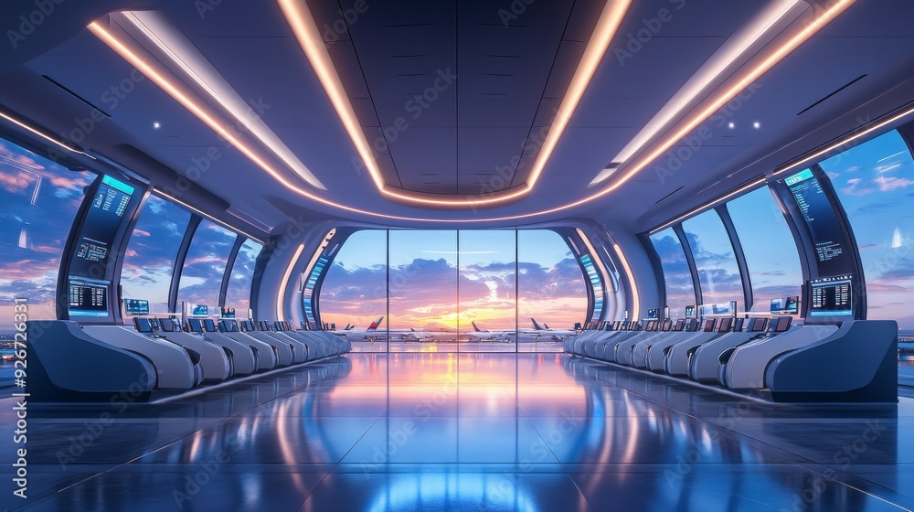 Futuristic Airport with Automated Check-Ins: An airport where all check ...