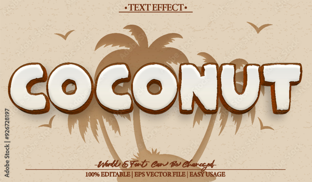 Coconut Vector Text Effect Editable Alphabet Tropic Palm Exotic Coco ...