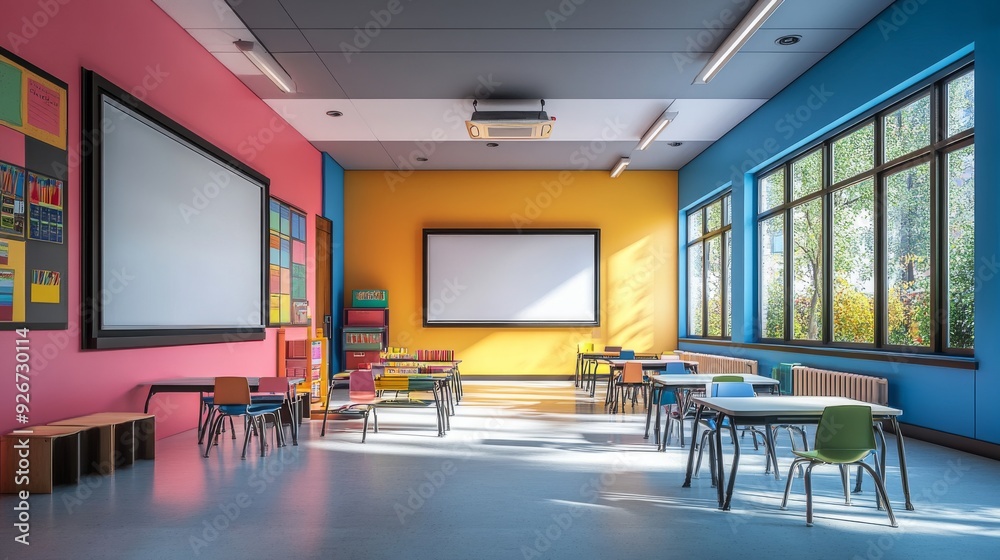 Futuristic Classrooms with AI-Enhanced Interactive Whiteboards: Classrooms featuring interactive ...