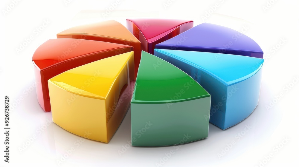 Multicolored 3D pie chart with investment analysis elements, financial ...
