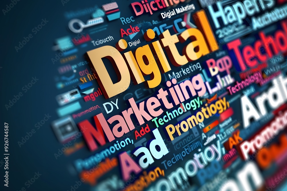 A high-resolution word cloud with the words "Digital Marketing ...