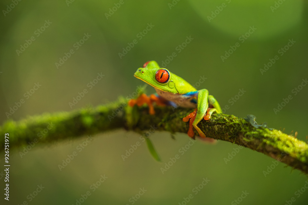 Red-eyed tree frog has red eyes with vertically narrowed pupils. It has ...