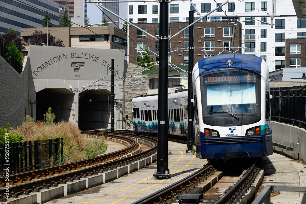 Bellevue, WA, USA - August 14, 2024; Seattle Link Light Rail train ...