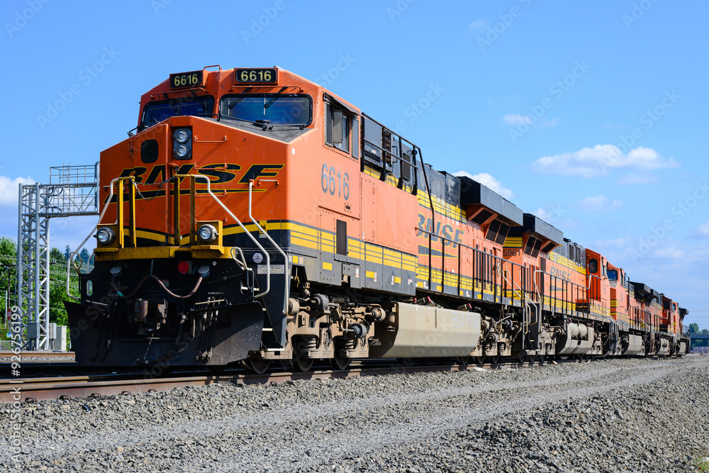 Seattle - August 14, 2024; BNSF freight train locomotives in line ...