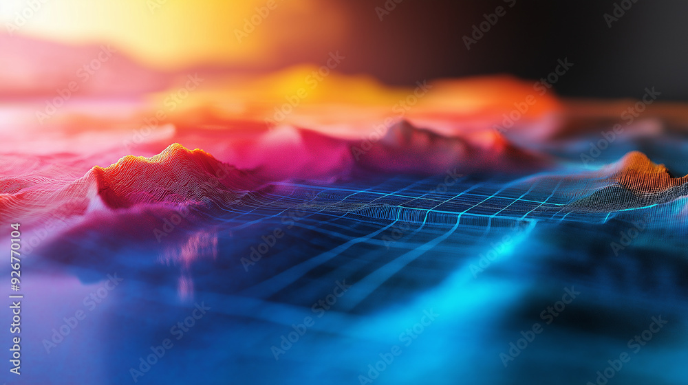 A dynamic 3D terrain map displaying detailed GIS data with vibrant ...