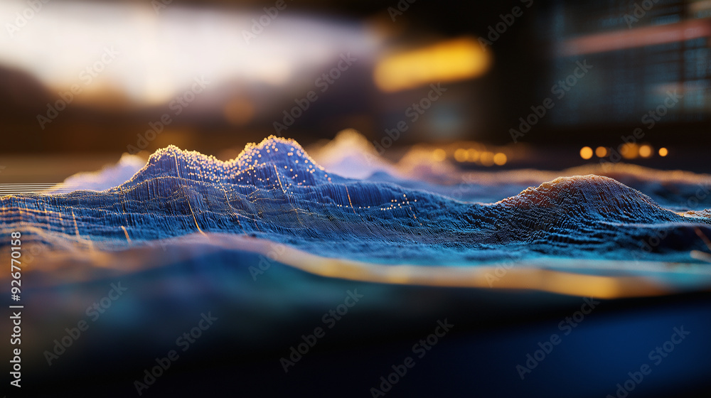 A digital 3D terrain model highlighting complex topography, with ...