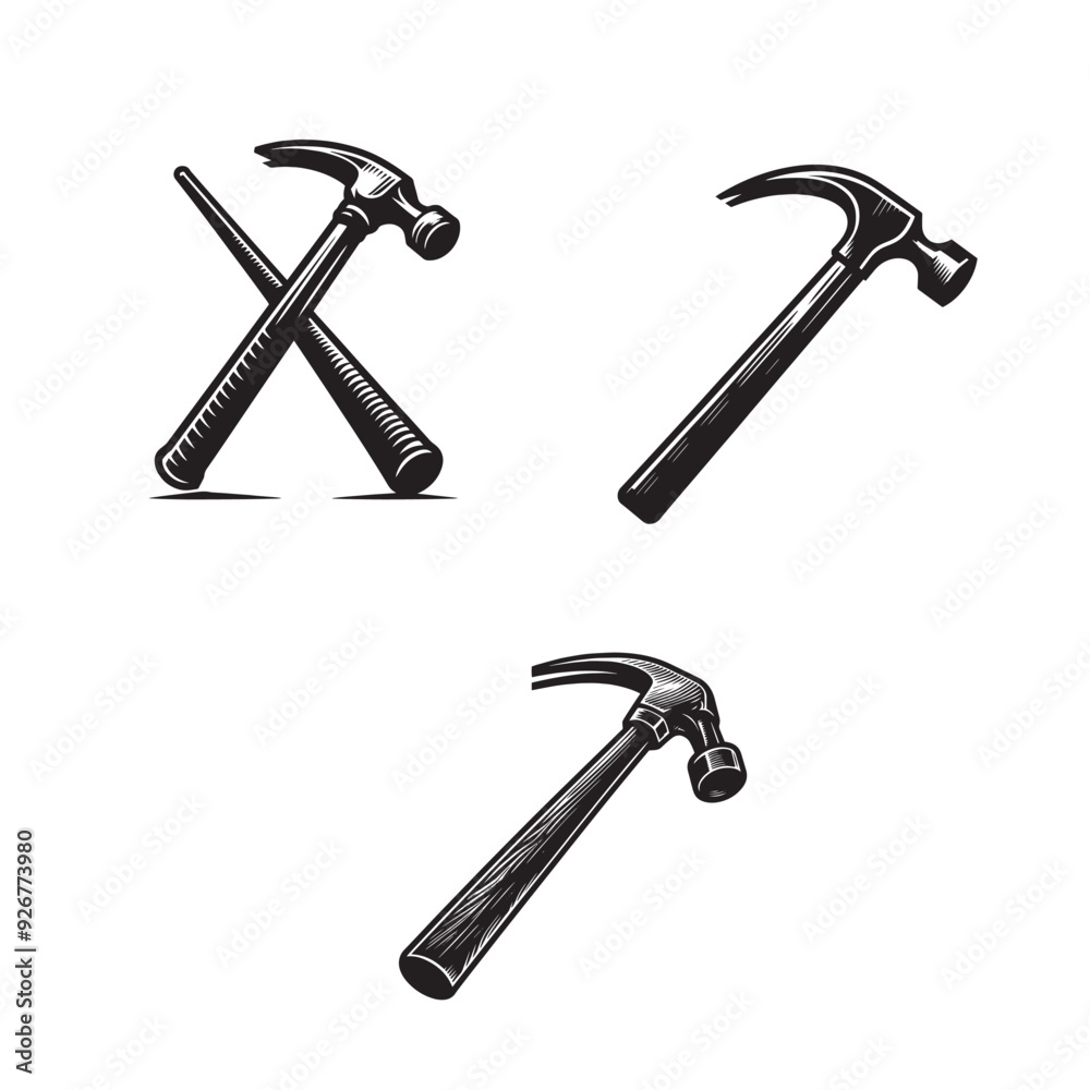 Crowbar Silhouette Set, Black and White Crowbar Vector Silhouettes in ...