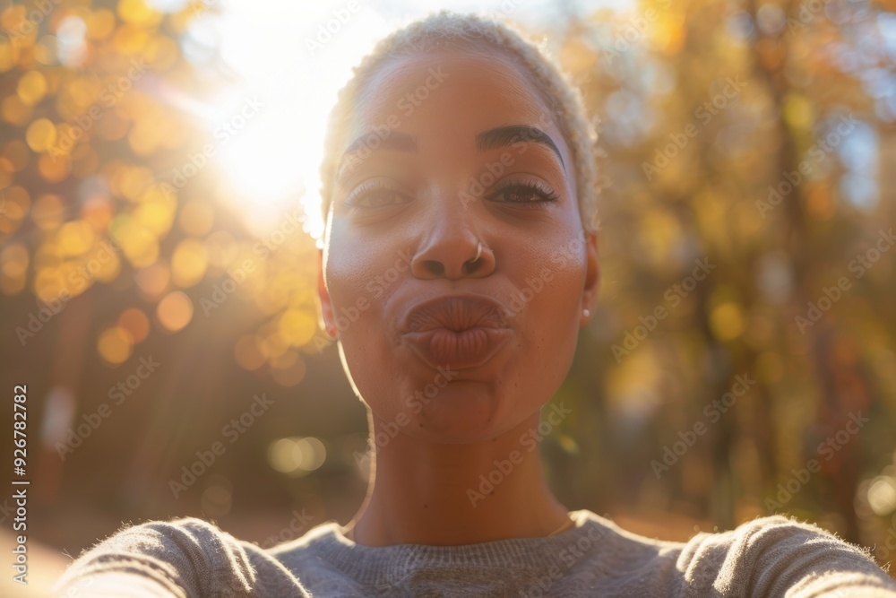 Sun, summer, and happiness by trees, black woman, phone, and selfie ...