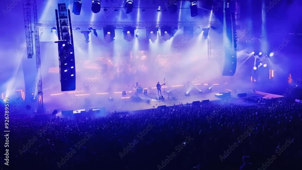 Dynamic concert scene with bright stage lights and a packed crowd ...