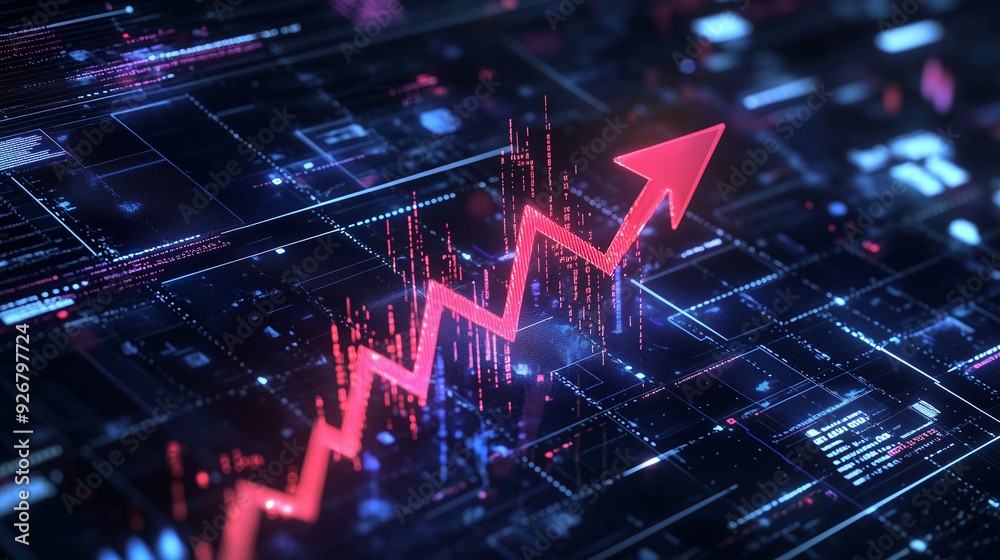 Business graphs with a red arrow soaring upwards vividly depict a ...