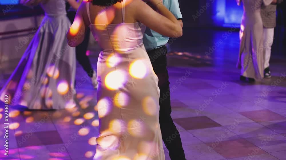 High school graduates dancing on prom, waltz and classical ball dance ...