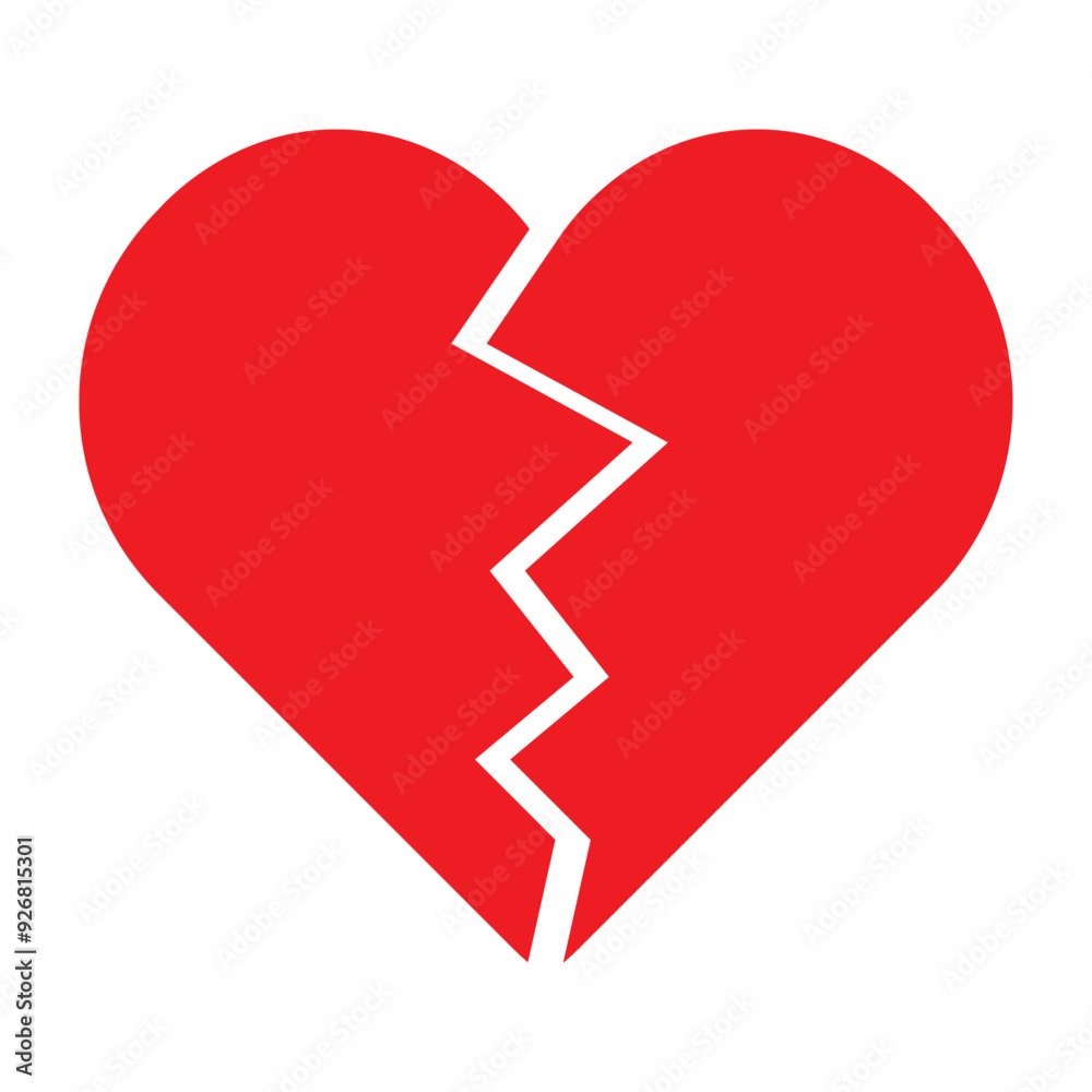 Red Heart broken to two pieces vector illustration icon or logo, broken ...