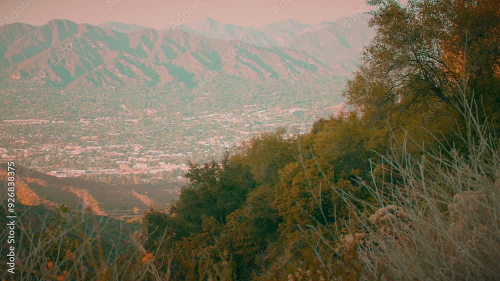 A slow pan left over the valley from the Beaudry Loop Trailhead in ...