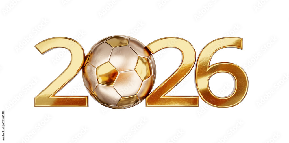 soccer ball golden metallic, year 2026, isolated sports icon symbol ...
