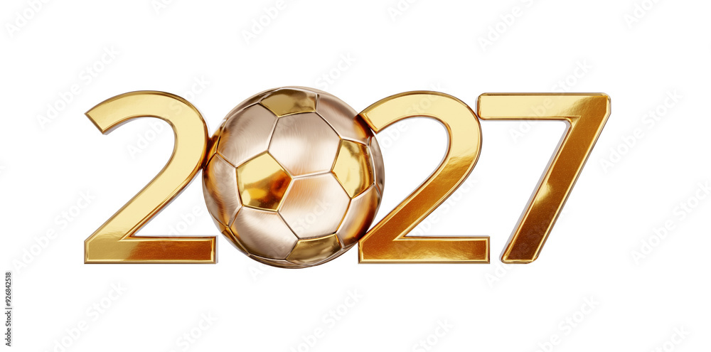 soccer ball golden metallic, year 2027, isolated sports icon symbol ...