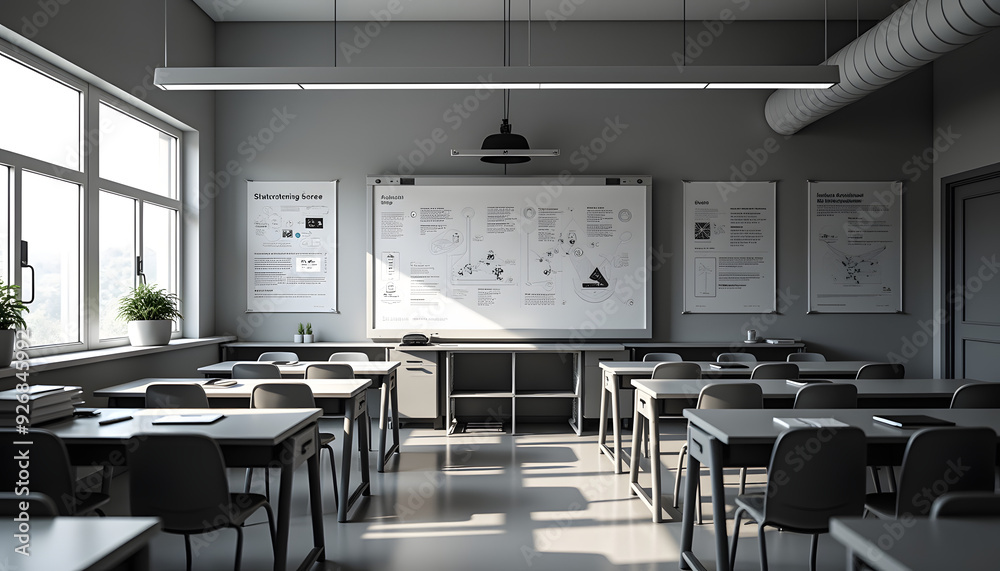 Educational posters and visual aids displayed on a classroom wall to ...