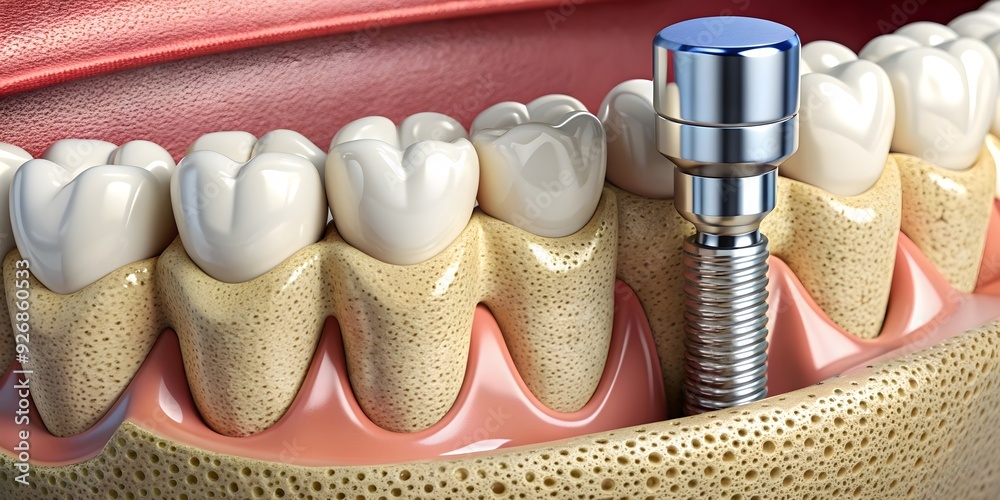 render of dental bone grafting procedure using bone biomaterial and ...
