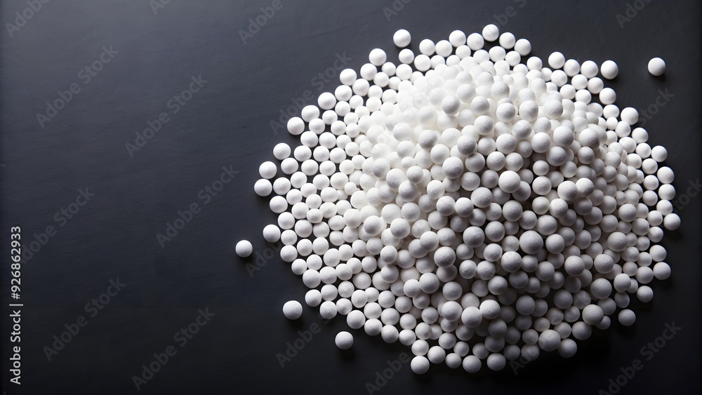 Urea fertilizer balls on black background, top view, urea, fertilizer ...