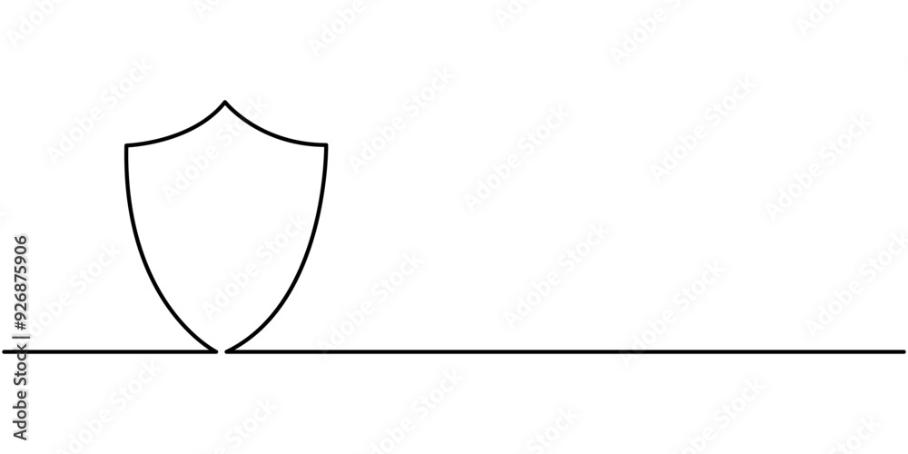 Continuous single line drawing of shield. One line protect linear ...