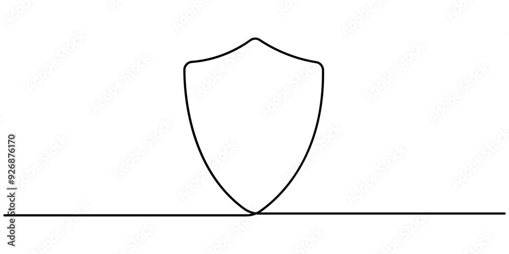 Continuous single line drawing of shield. One line protect linear ...
