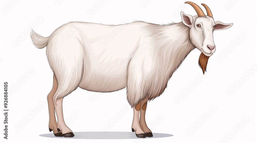 Majestic White Goat: A realistic illustration of a majestic white goat standing confidently ...