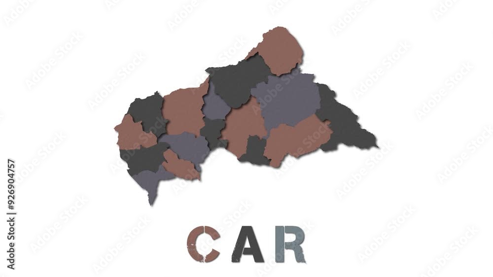 CAR map with paper regions. Animated country map growing from regions ...