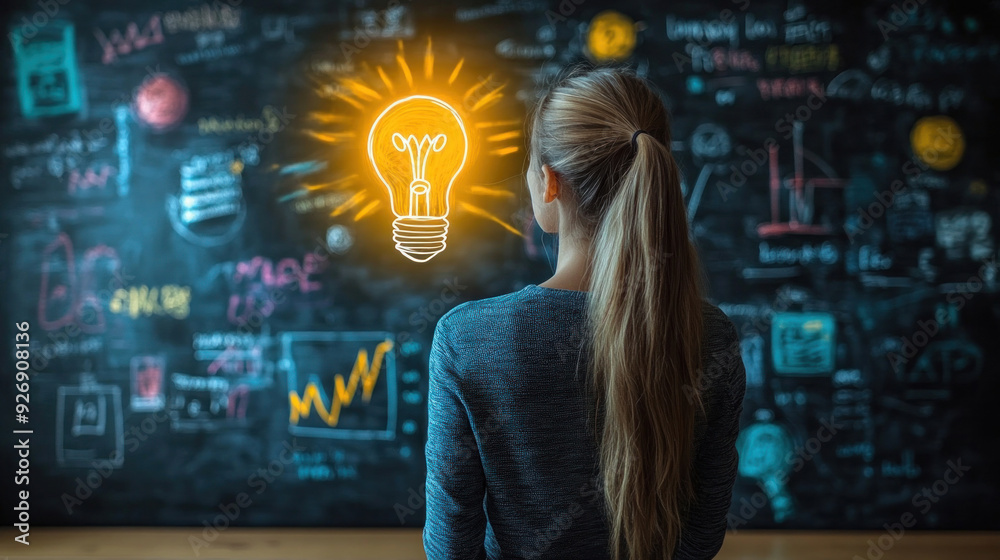 A teacher using a light bulb illustration on a whiteboard to explain ...