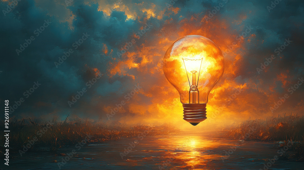 An illustration of a light bulb as a beacon of inspiration, casting ...