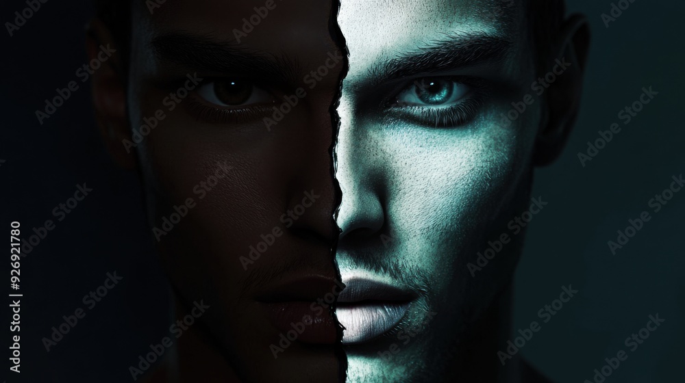 Inner Conflict - 3D Illustration of Man's Duality with Light and Dark ...